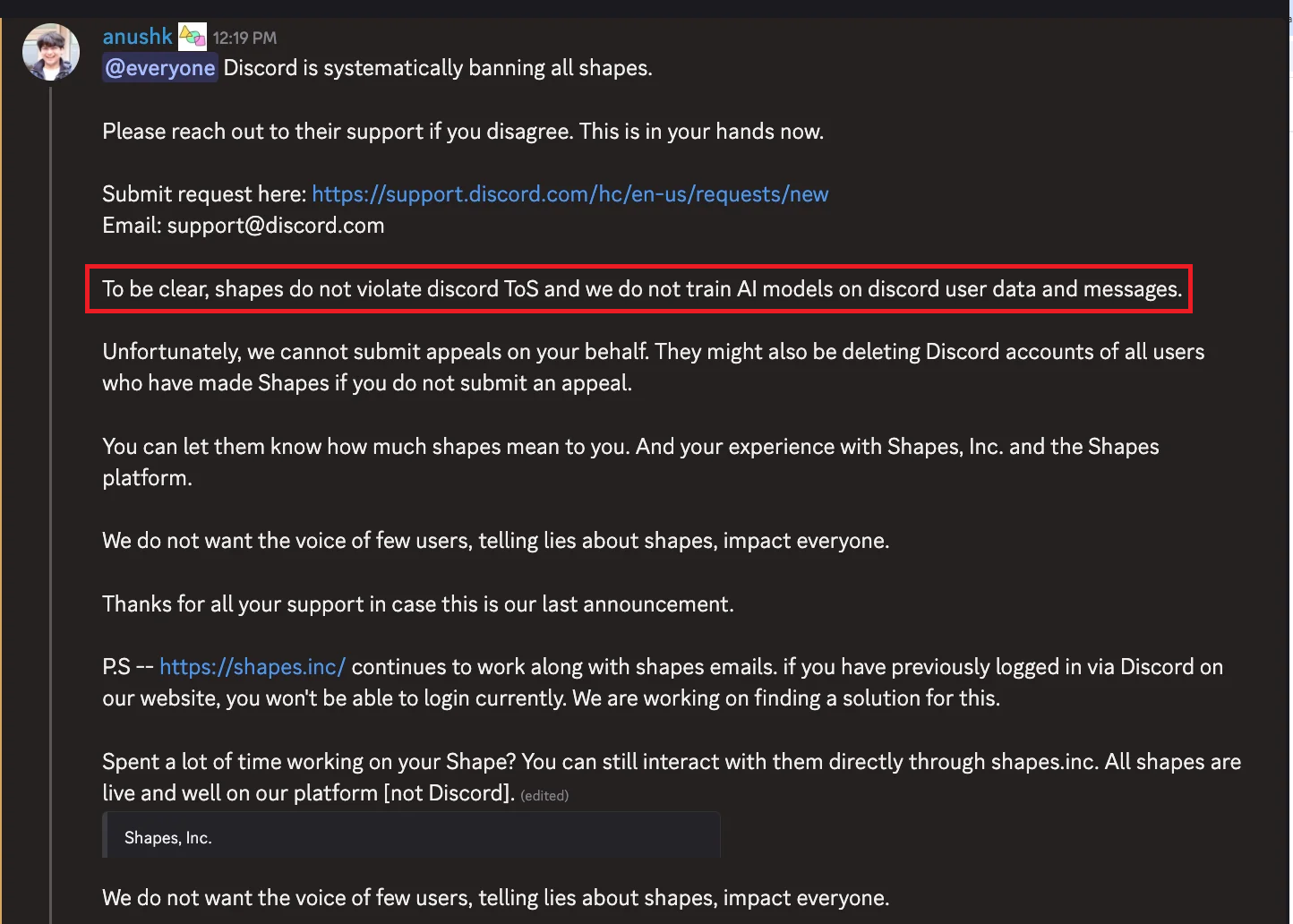 Shapes, Inc got mass-terminated by Discord! - Alon Alush